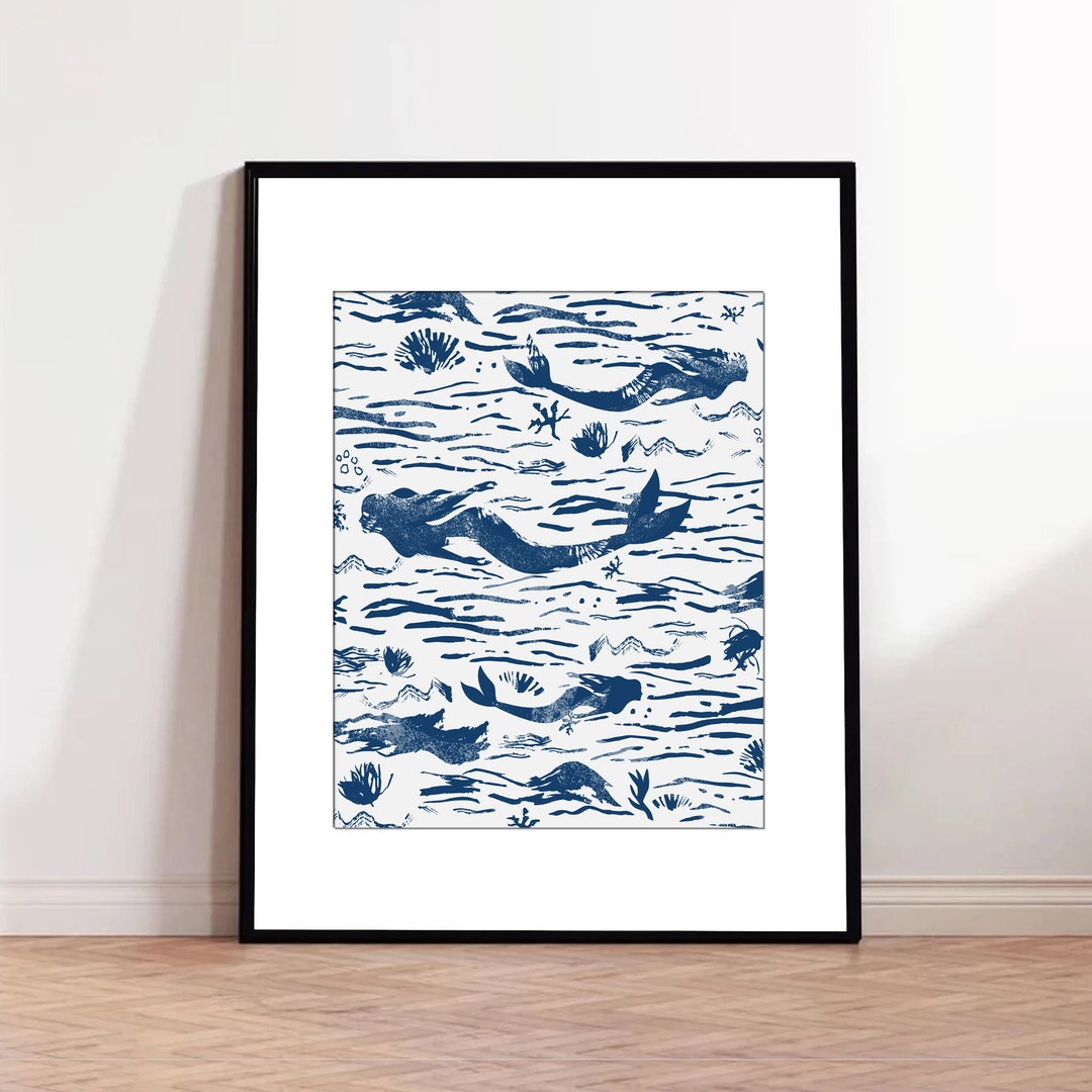 Blue Mermaid Art, Mermaid Room Decor, Mermaid Bathroom Art, Mermaid ...