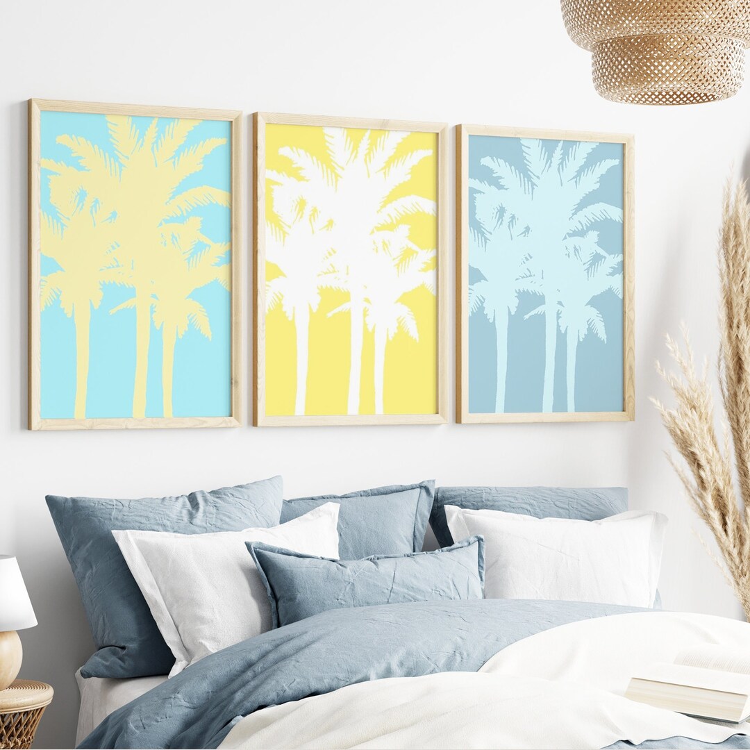 Palm Tree Prints, Tropical Wall Art, Beach House Wall Decor Blue, Palm ...