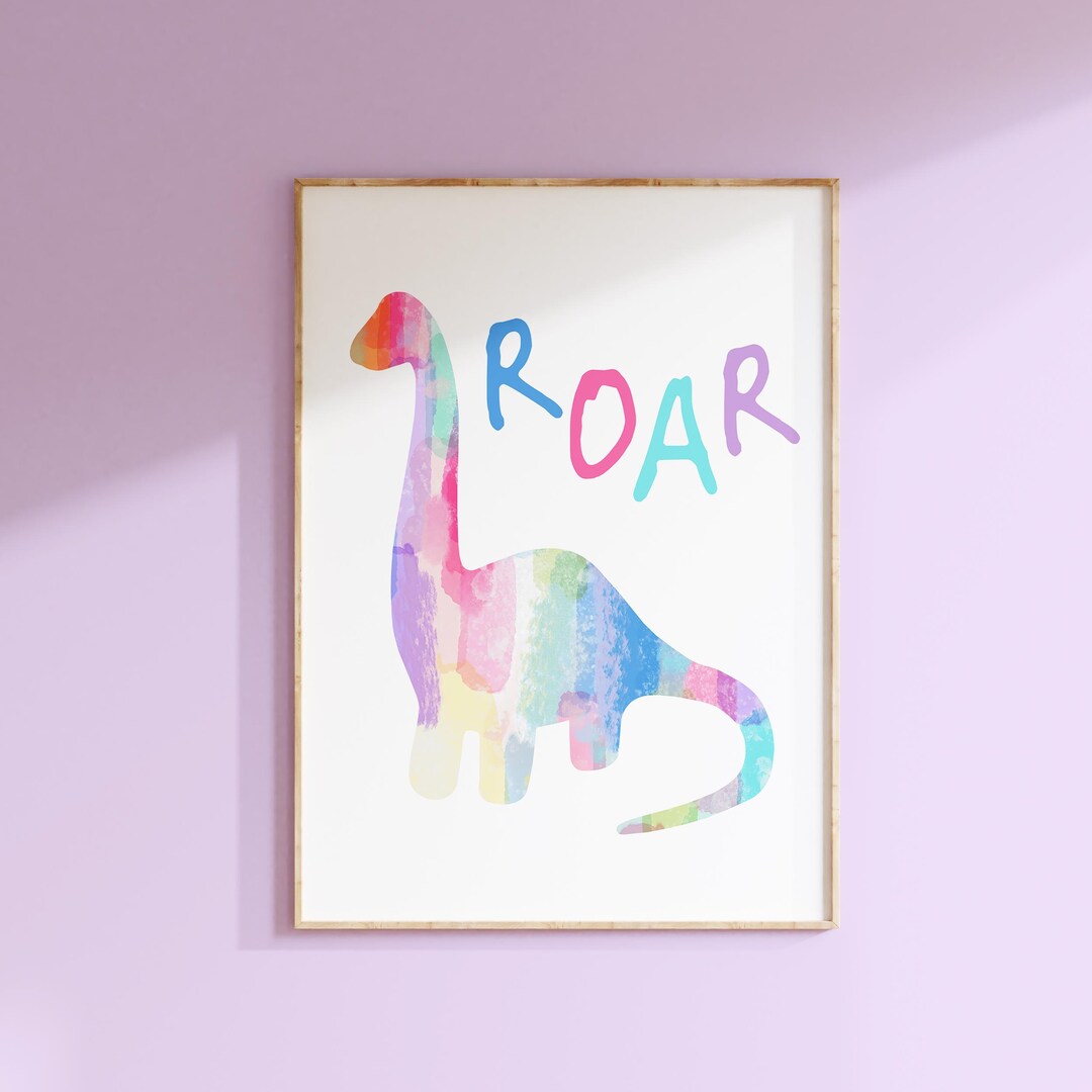Colorful Dinosaur Print, Girls Dinosaur Decor Roar, Rainbow Dinosaur ...
