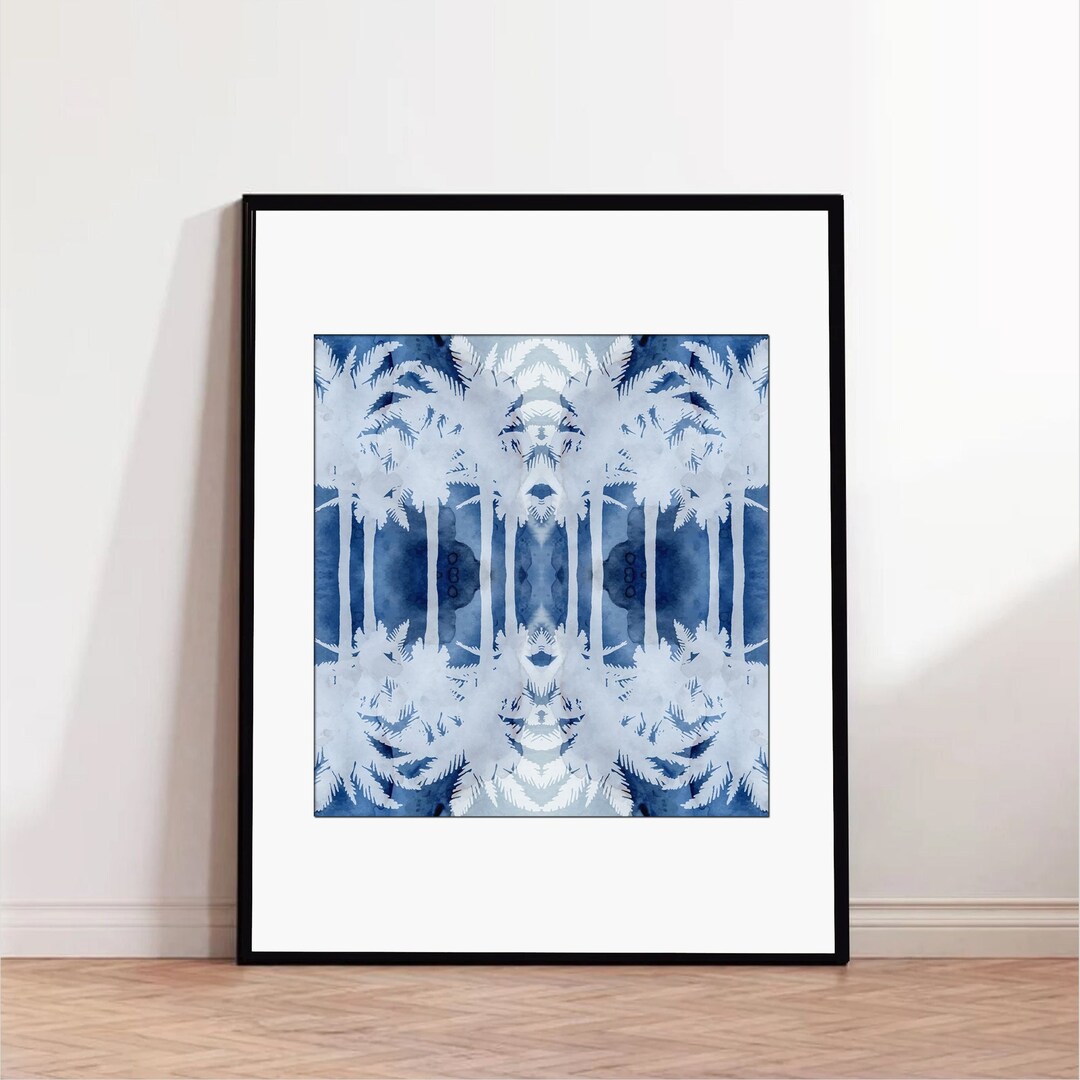 Blue Watercolor Palm Tree Art, Tropical Wall Art Print, Blue Palm Tree ...
