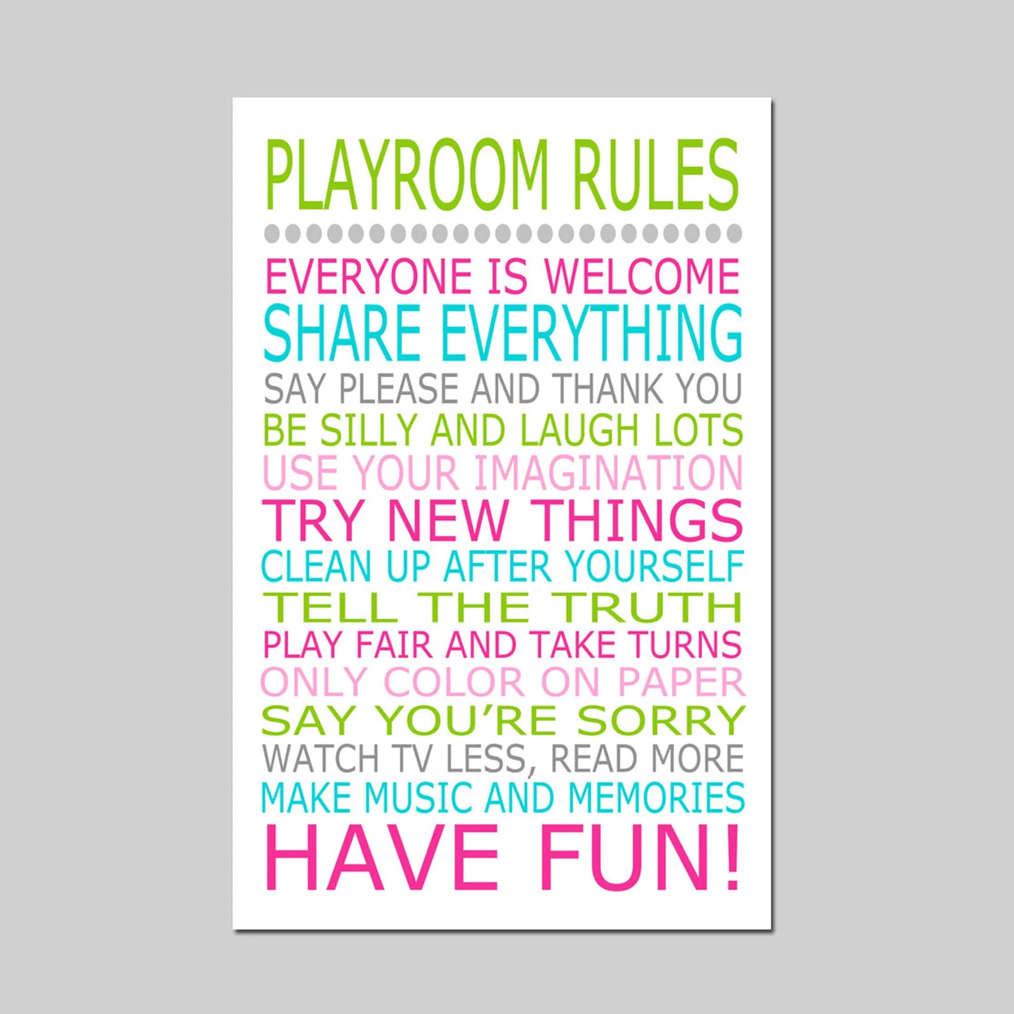 Playroom Rules Print - Playroom Rules Sign - Playroom Wall Art ...