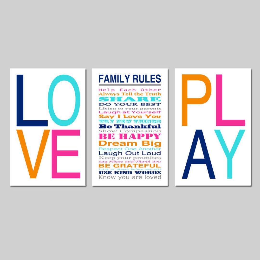 Family Rules LOVE PLAY Wall Art Playroom Decor, Playroom Rules, House ...