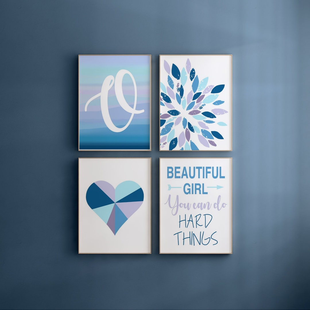 Tween Girl Bedroom Decor Blue, Teenage Girl Room Decor, Ombre Initial ...