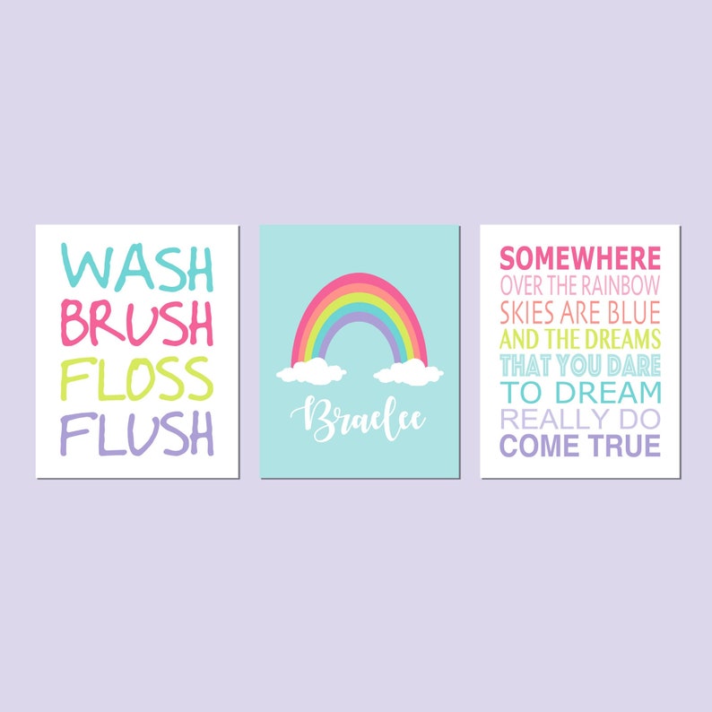 Rainbow Bathroom Prints, Somewhere Over the Rainbow, Girls Bathroom ...