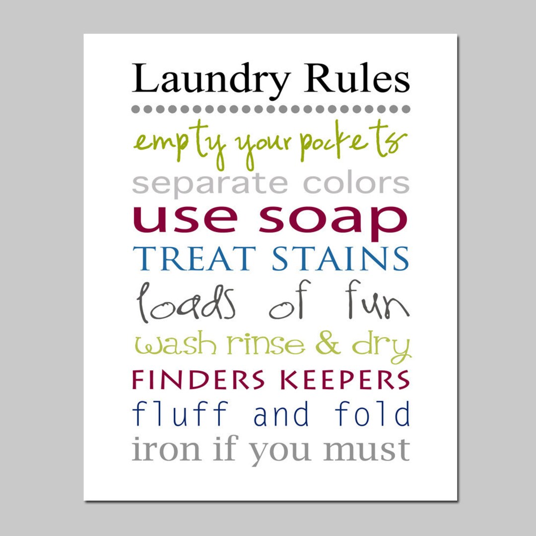 Laundry Rules Laundry Room Print Laundry Room Decor Laundry - Etsy