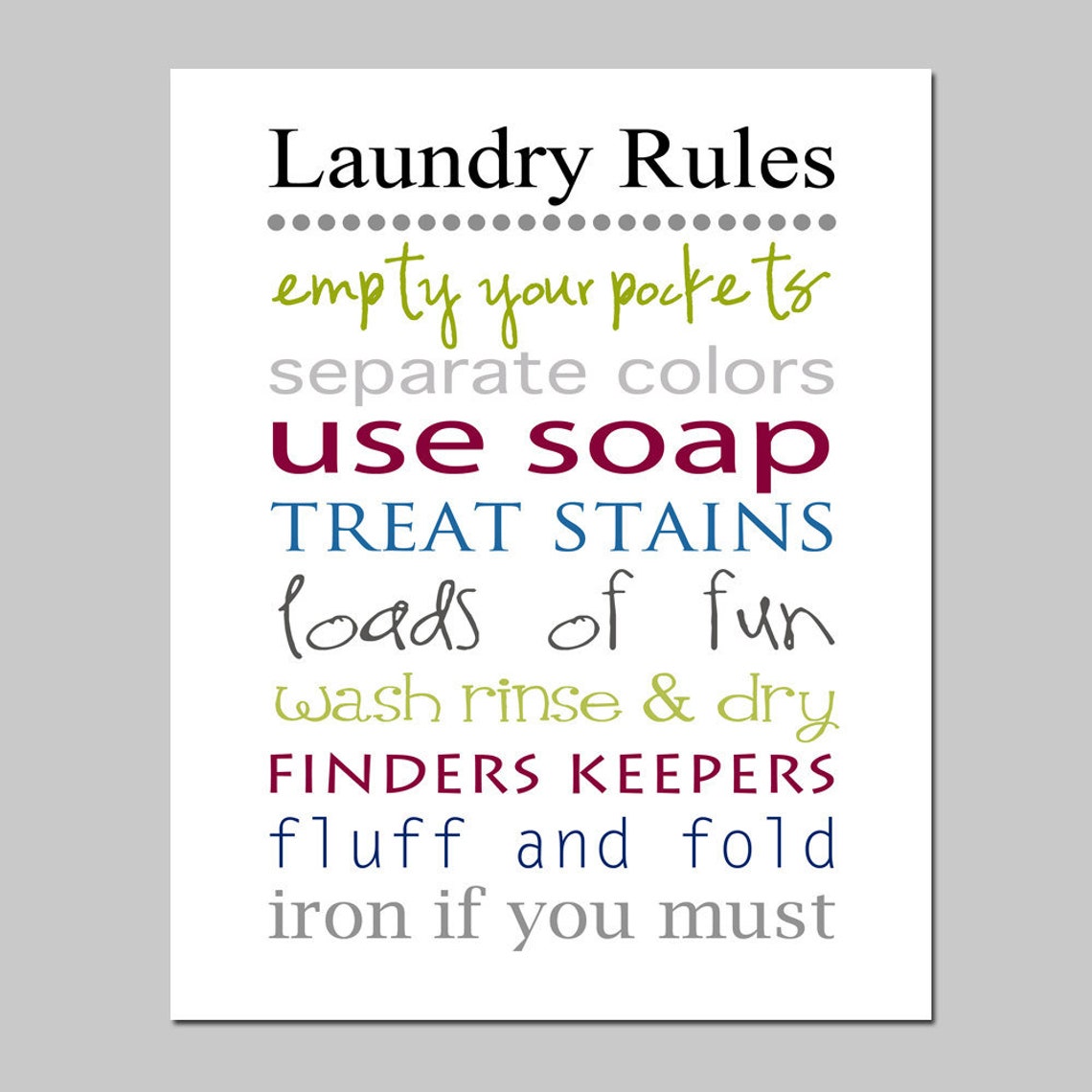 Laundry Rules Laundry Room Print Laundry Room Decor Laundry | Etsy