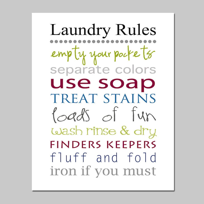 Laundry Rules Laundry Room Print Laundry Room Decor Laundry | Etsy