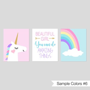 Girls Wall Art Unicorn Decor, Little Girl Room Decor, Pastel Rainbow ...