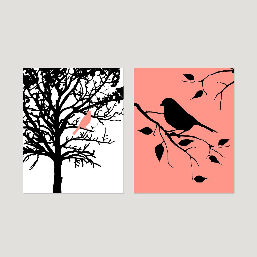 Birds and Tree Prints, Set of Two Bird Prints or Bird Canvas Art, Bird ...