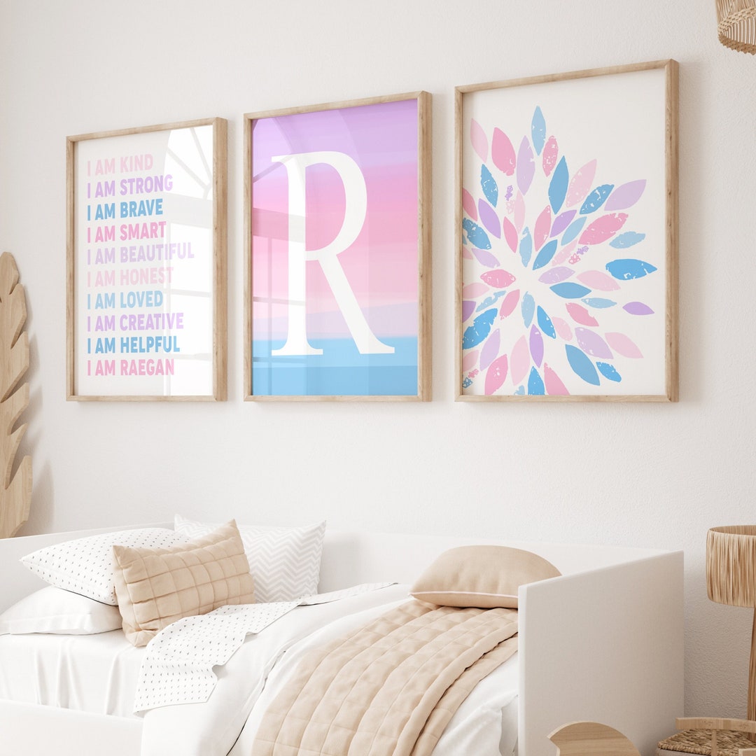 Positive Affirmations for Girls Room Decor, Pink Purple Blue Wall Art ...
