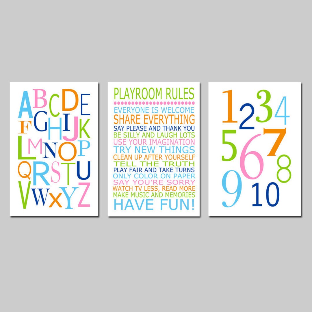 Playroom Rules Alphabet Numbers Set Playroom Decor Playroom Wall Art ...