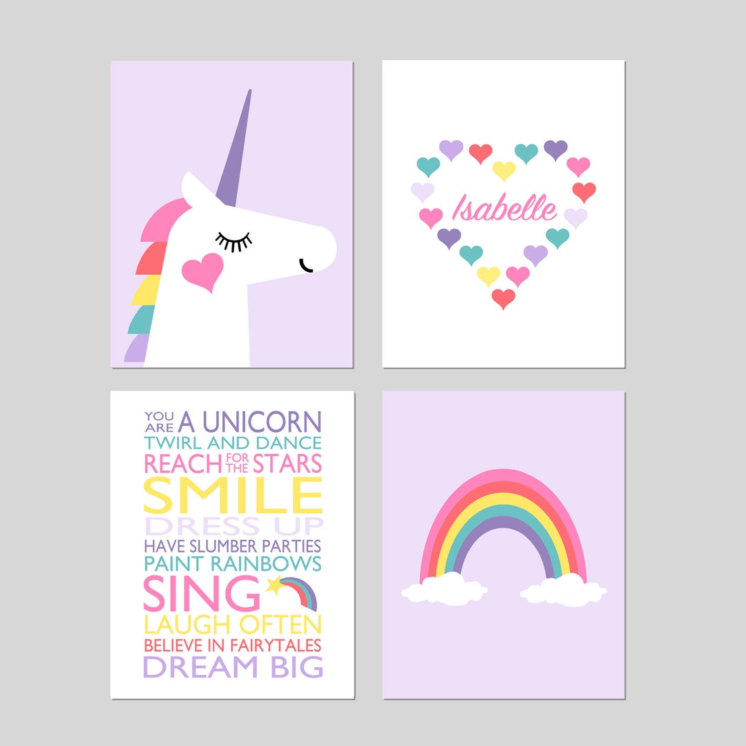 Rainbow Wall Art for Kids Room, Girl Bedroom Decor, Unicorn Rainbow ...
