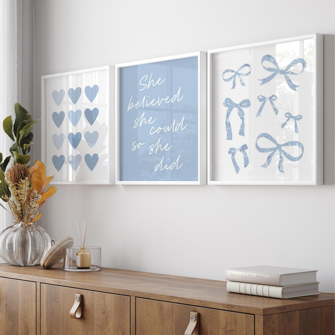 Teen Girl Room Decor, Coquette Wall Art for Girls, Blue Bows Poster ...