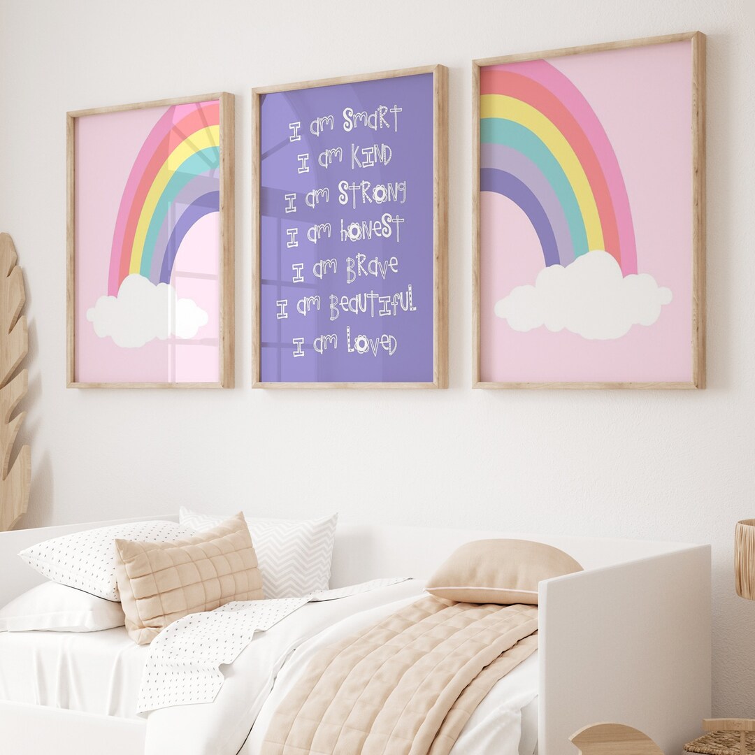 Positive Affirmations for Girl Room Decor Wall Art, Pastel Rainbow Art ...