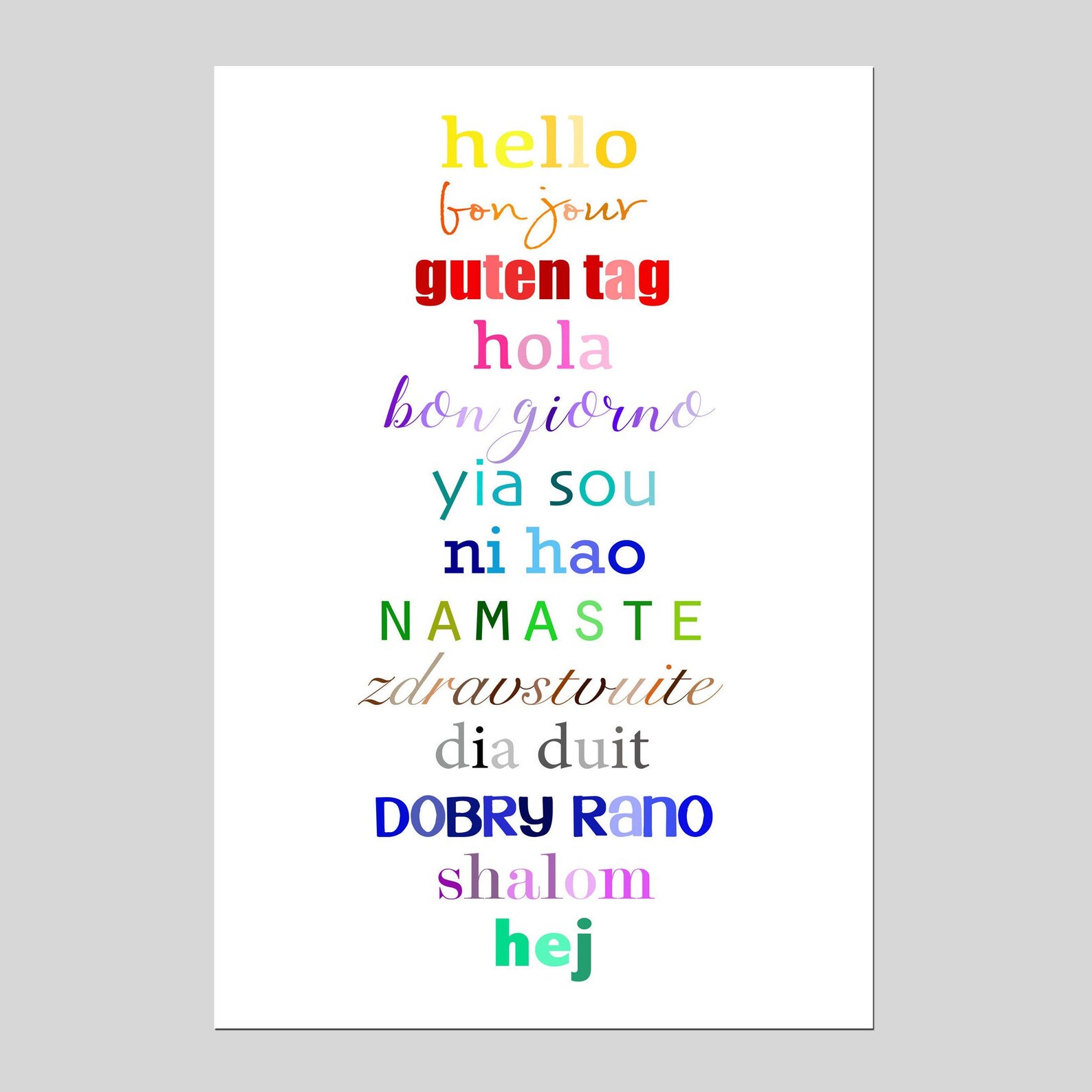 Hello in Different Languages, Hello Languages Print, Rainbow Hello Wall ...