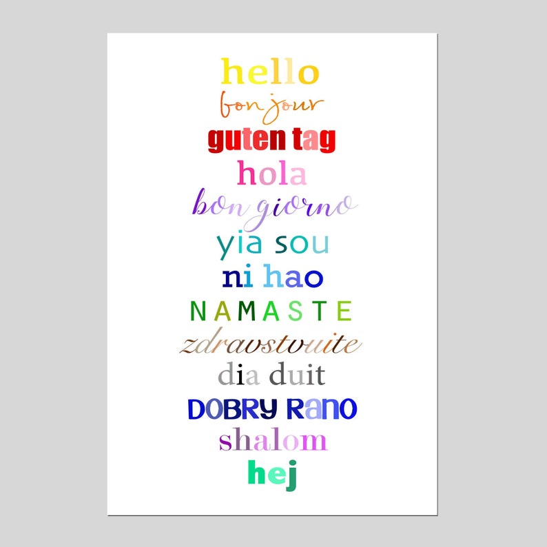 Hello in Different Languages Hello Languages Print Rainbow | Etsy