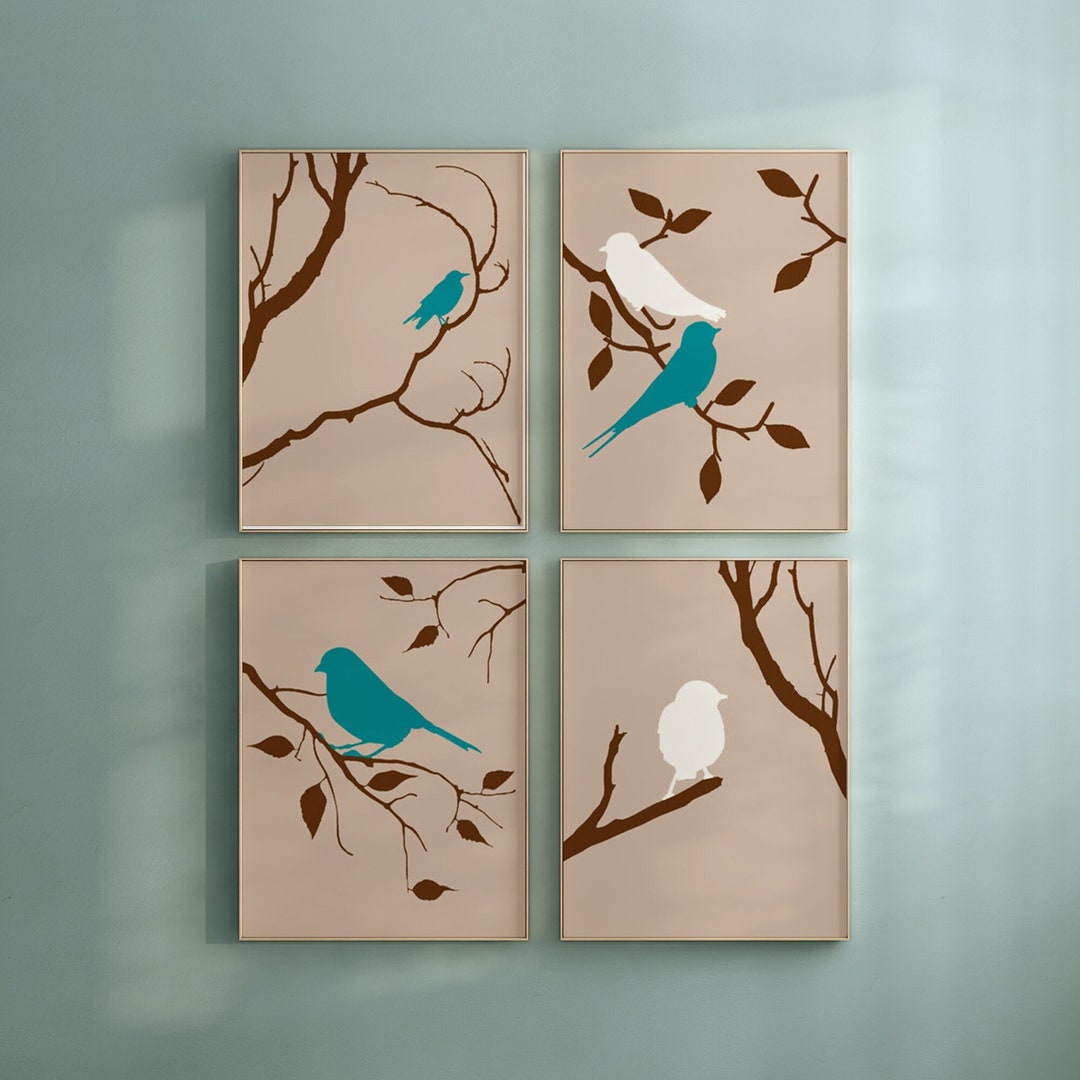 Bird Wall Decor, Bird Wall Art, Bird Artwork, Set of 4 Birds Prints or ...