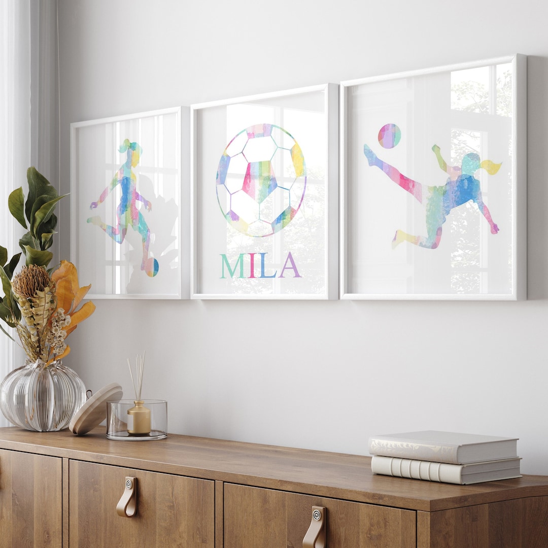 Colorful Soccer Art for Girls Room Decor, Girls Soccer Wall Art, Girls ...