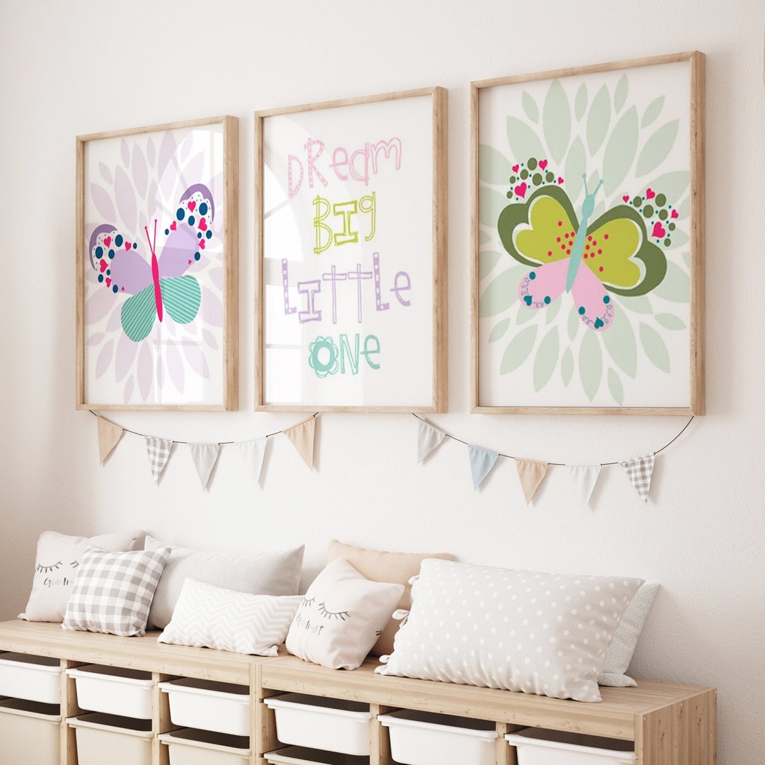 Butterfly Art for Girl Bedroom Decor, Flowers and Butterflies Art ...