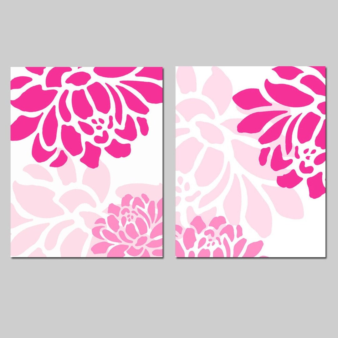 Pink Floral Art Set of Two Floral Prints Floral Nursery - Etsy