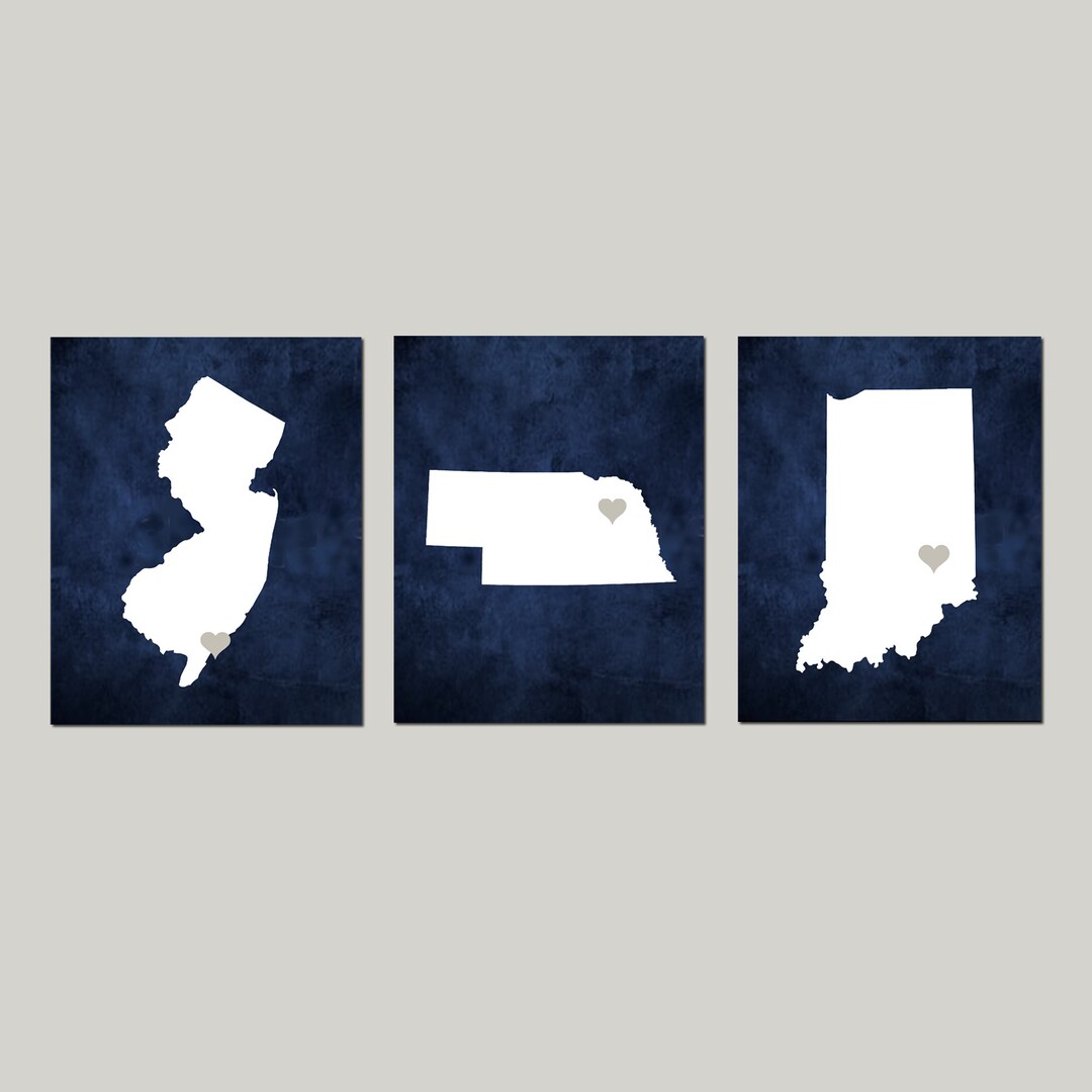 Three States Wall Art, Three States Wall Decor, Set of 3 State Prints ...
