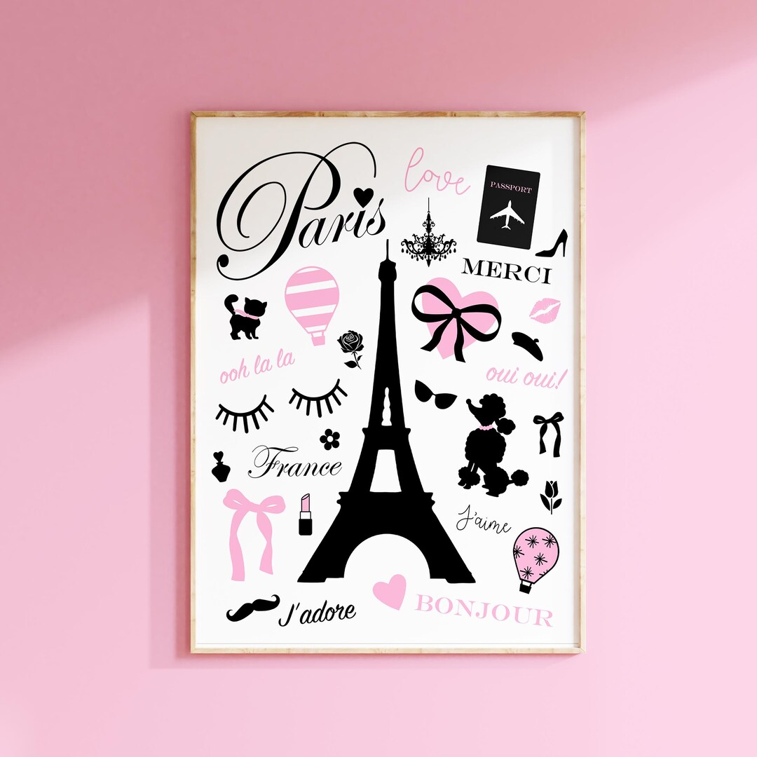 Paris Wall Art Pink, Paris Bedroom Decor Girls, Paris Print Nursery ...