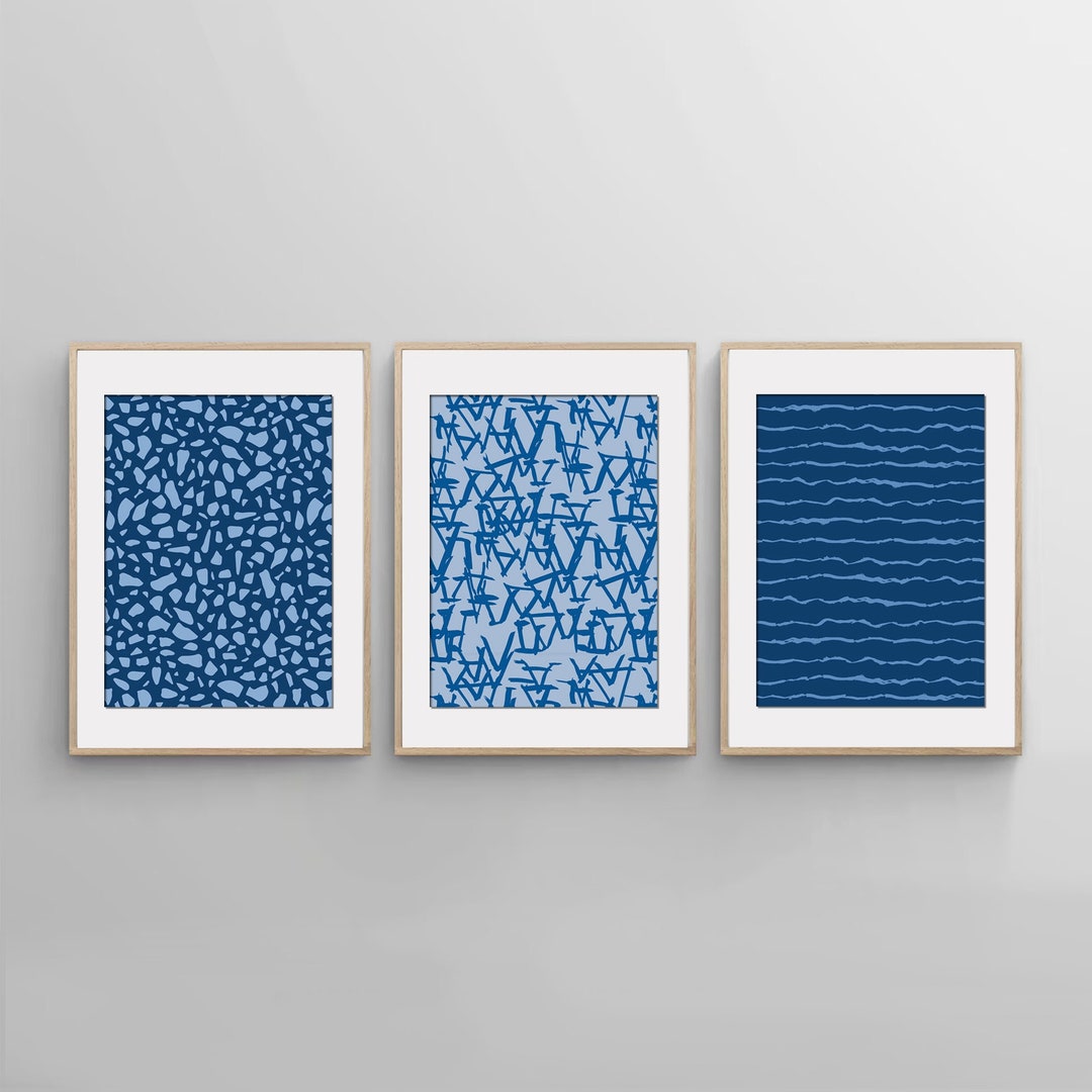 Blue Wall Art Modern, Blue Textile Art Prints, Geometric Wall Art Blue ...