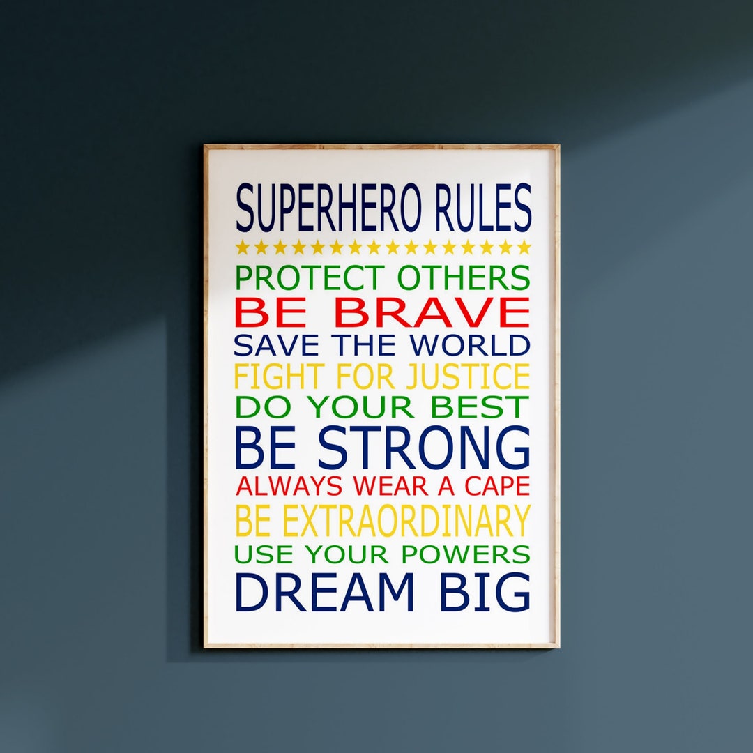 Superhero Rules Superhero Decor Superhero Wall Art Superhero Art ...