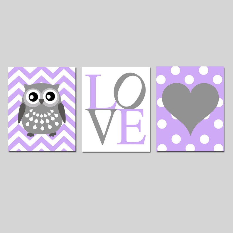 Girls Owl Nursery Art Chevron Owl Decor Purple Nursery Art Lavender Owl ...