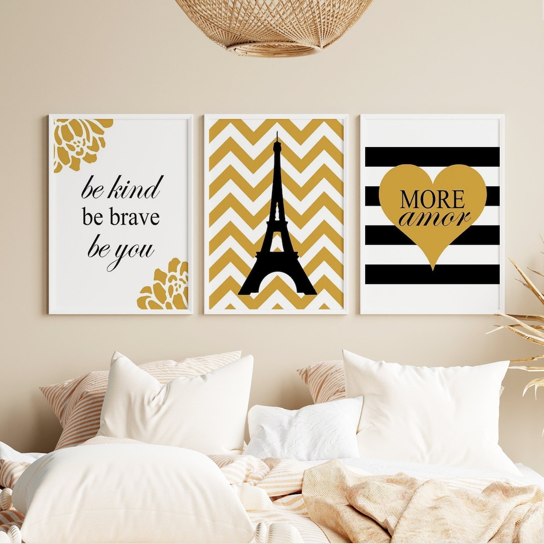 Tween Bedroom Decor Paris Theme Wall Art Gold Black White, Tween Girl ...