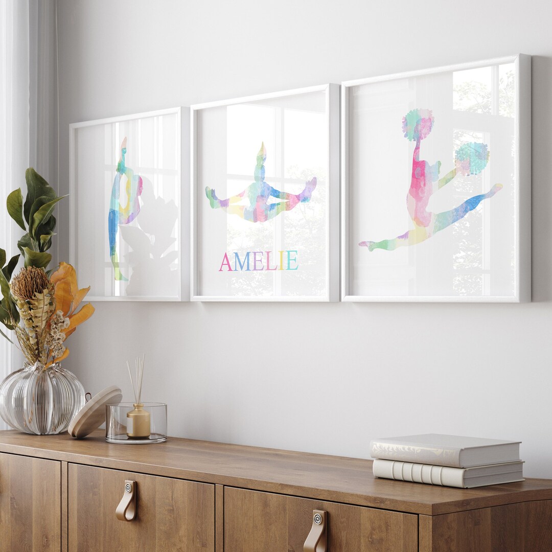 Colorful Cheerleading Art for Girls Room Decor, Cheerleader Gift ...