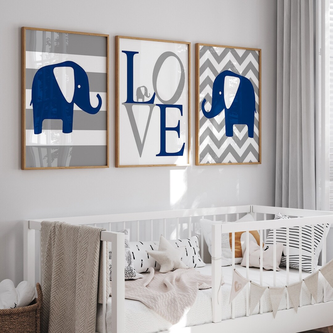 Elephant Art for Nursery, Navy Elephant Nursery Art Boy, Navy Blue ...