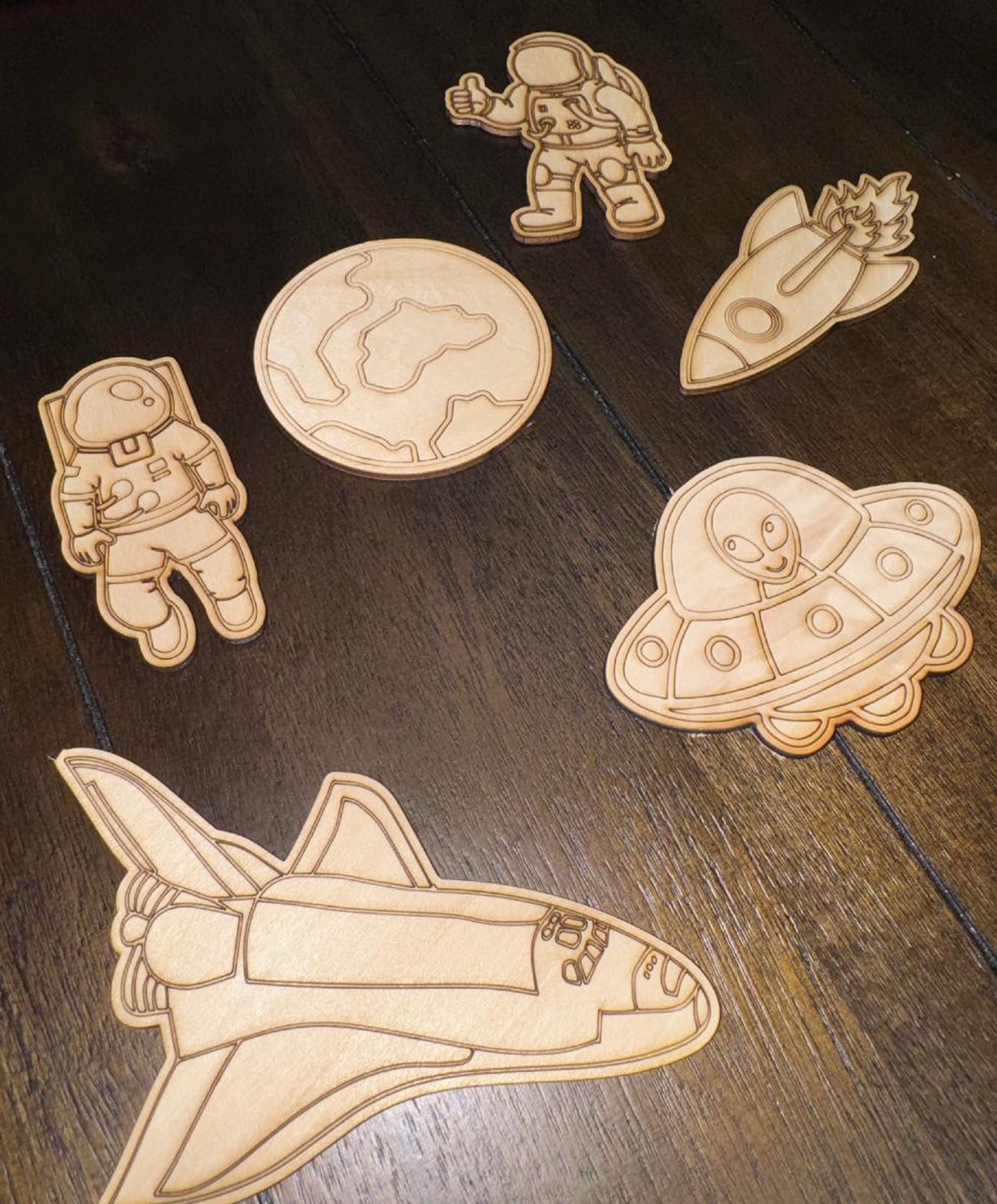 Wooden Paintable Space-themed Cutouts | DIY Craft Kit for Kids | Wooden ...