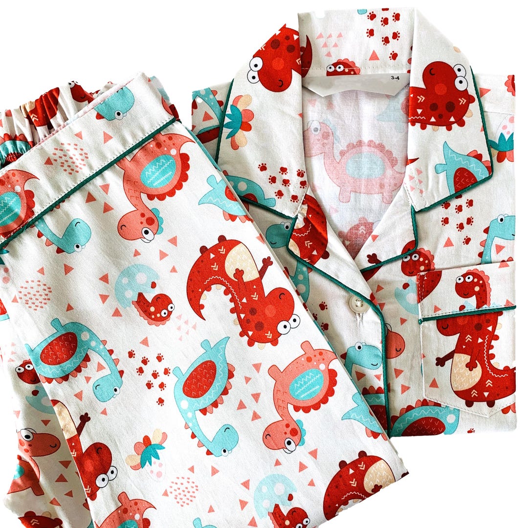 Unisex Playful Dino Toy Print Kids Cotton Night Suit Set, Block Print ...