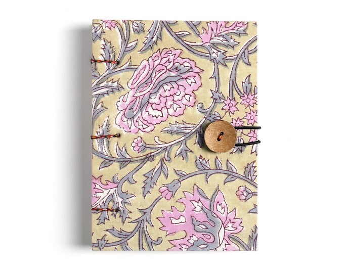 Handmade Block Printed Fabric Journal – Floral Hardcover Unlined ...