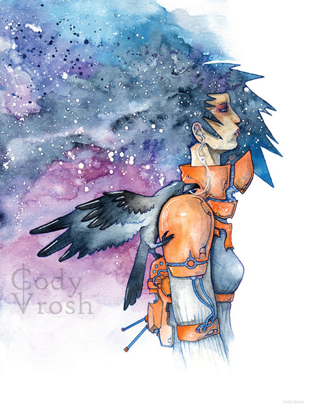Space Art Print, Celestial Watercolor, Crow Art, Galaxy Print ...
