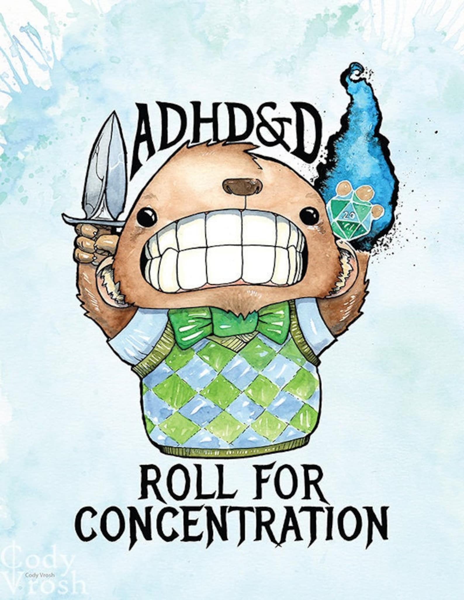 ADHD&D Bear Print ADHD Gifts Dnd Art Dnd Gifts for Players - Etsy