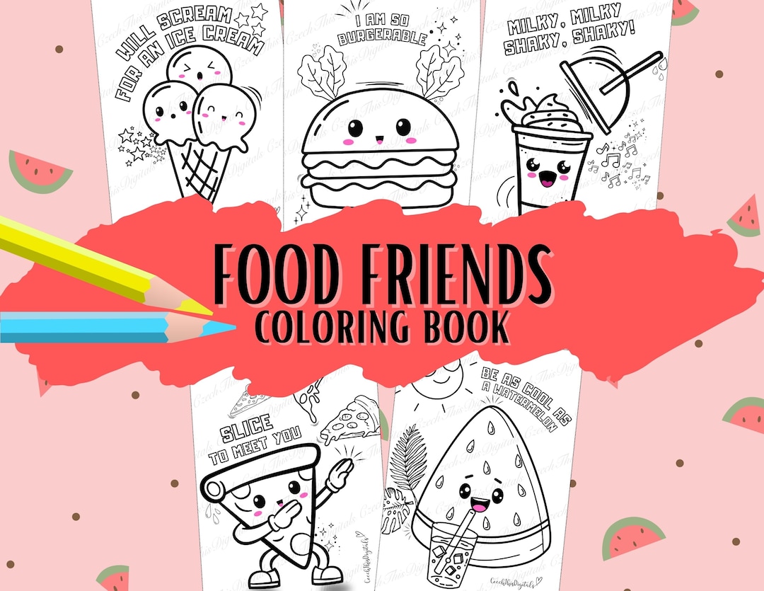 Cute Funny Food Friends Printable Coloring Book Pages for Kids or ...