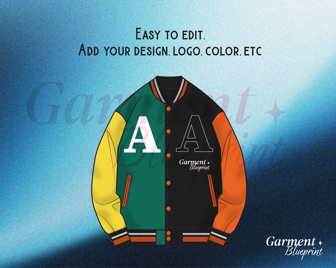 Varsity Jacket Template Vector Ai Editable Varsity Jacket Flat Drawing ...