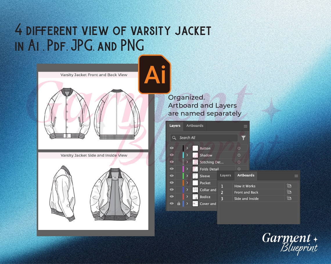 Varsity Jacket Template Vector Ai Editable Varsity Jacket Flat Drawing ...