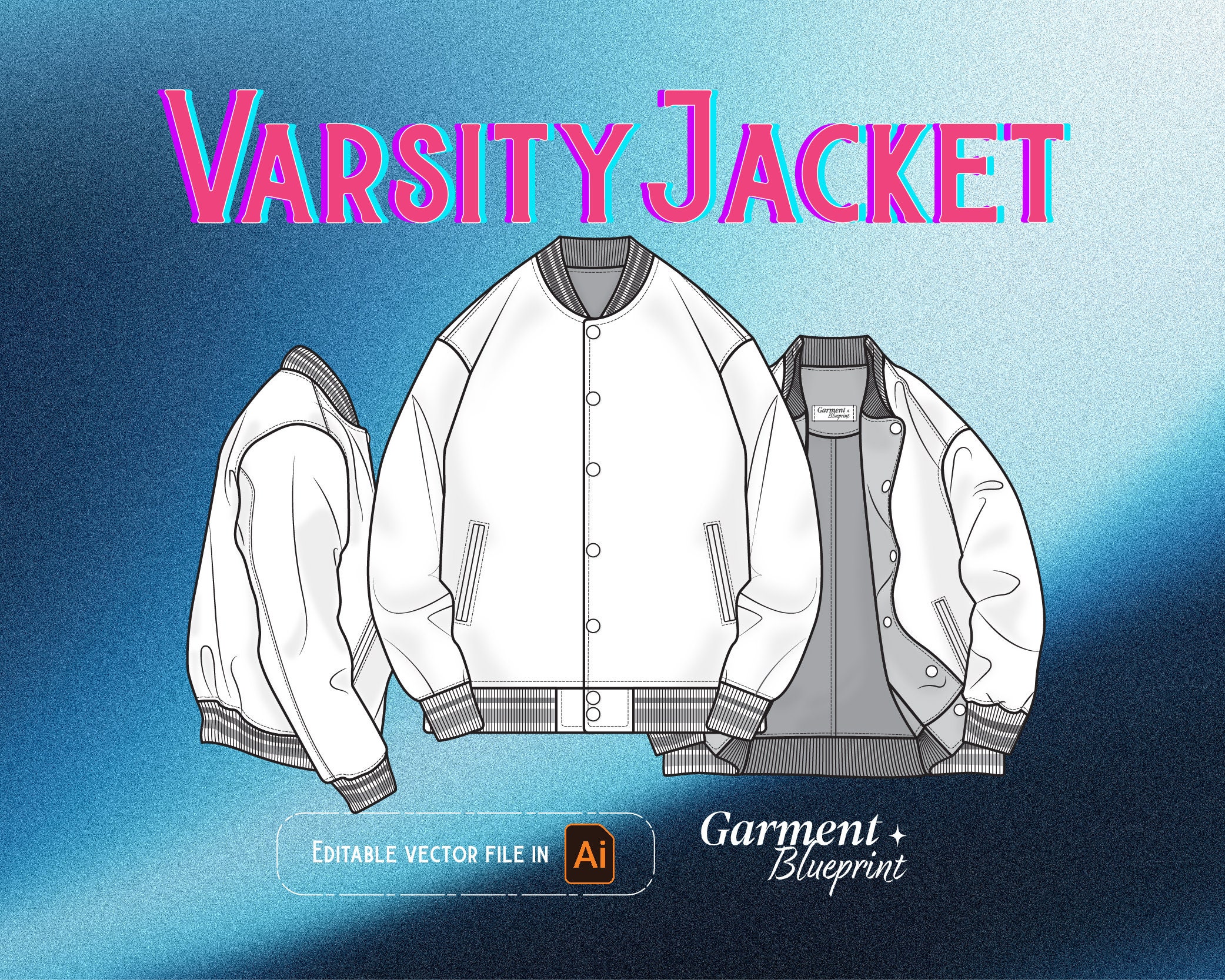 Varsity Jacket Template Vector Ai Editable Varsity Jacket Flat Drawing ...