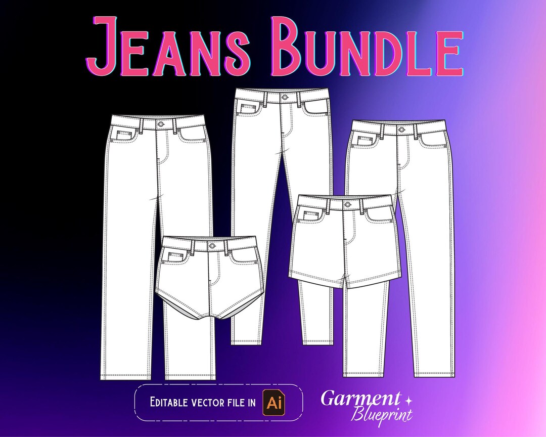 Jeans Flat Technical Drawing Illustration Fashion Flat Sketch Jeans ...