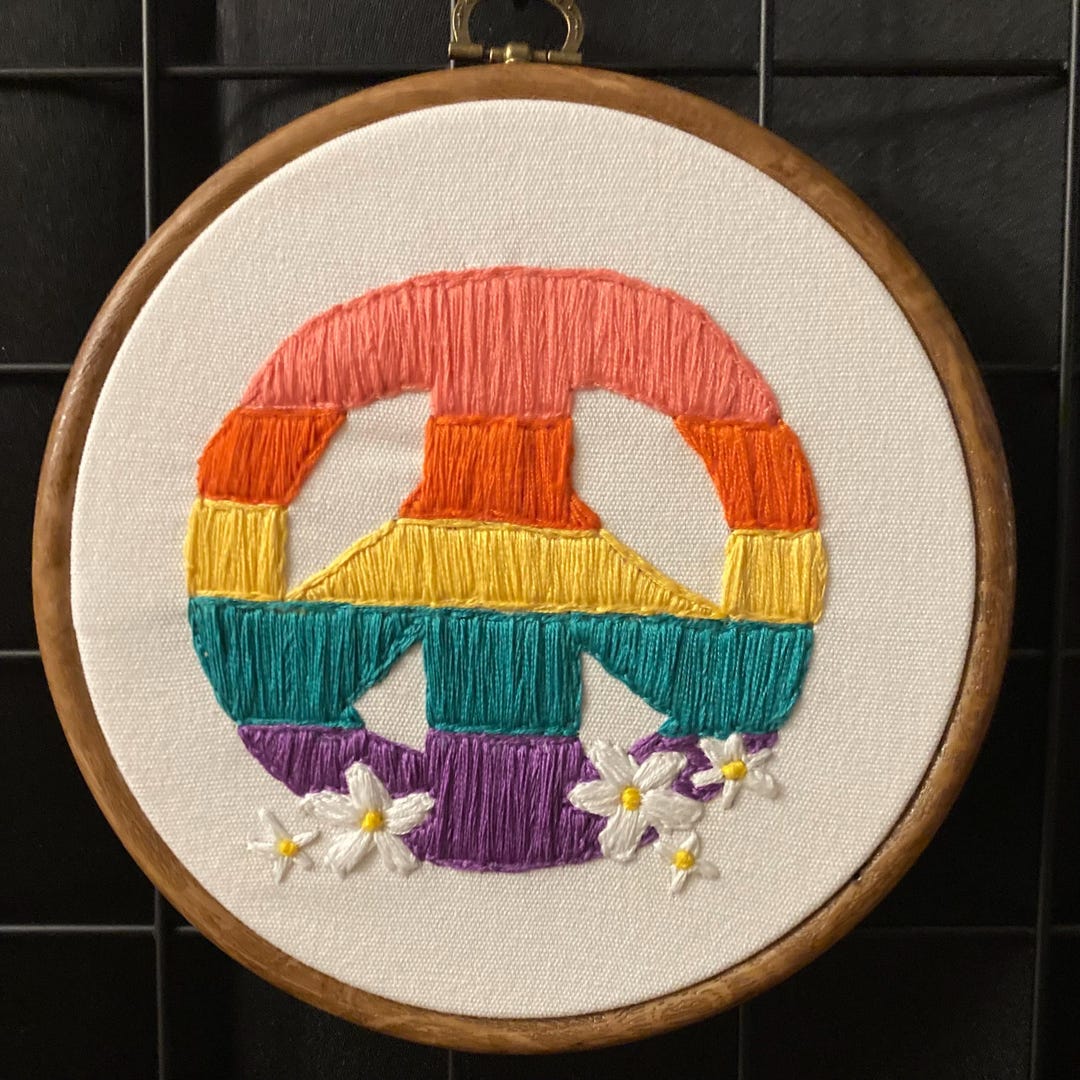 Rainbow Peace Sign Hanging Embroidery - Etsy
