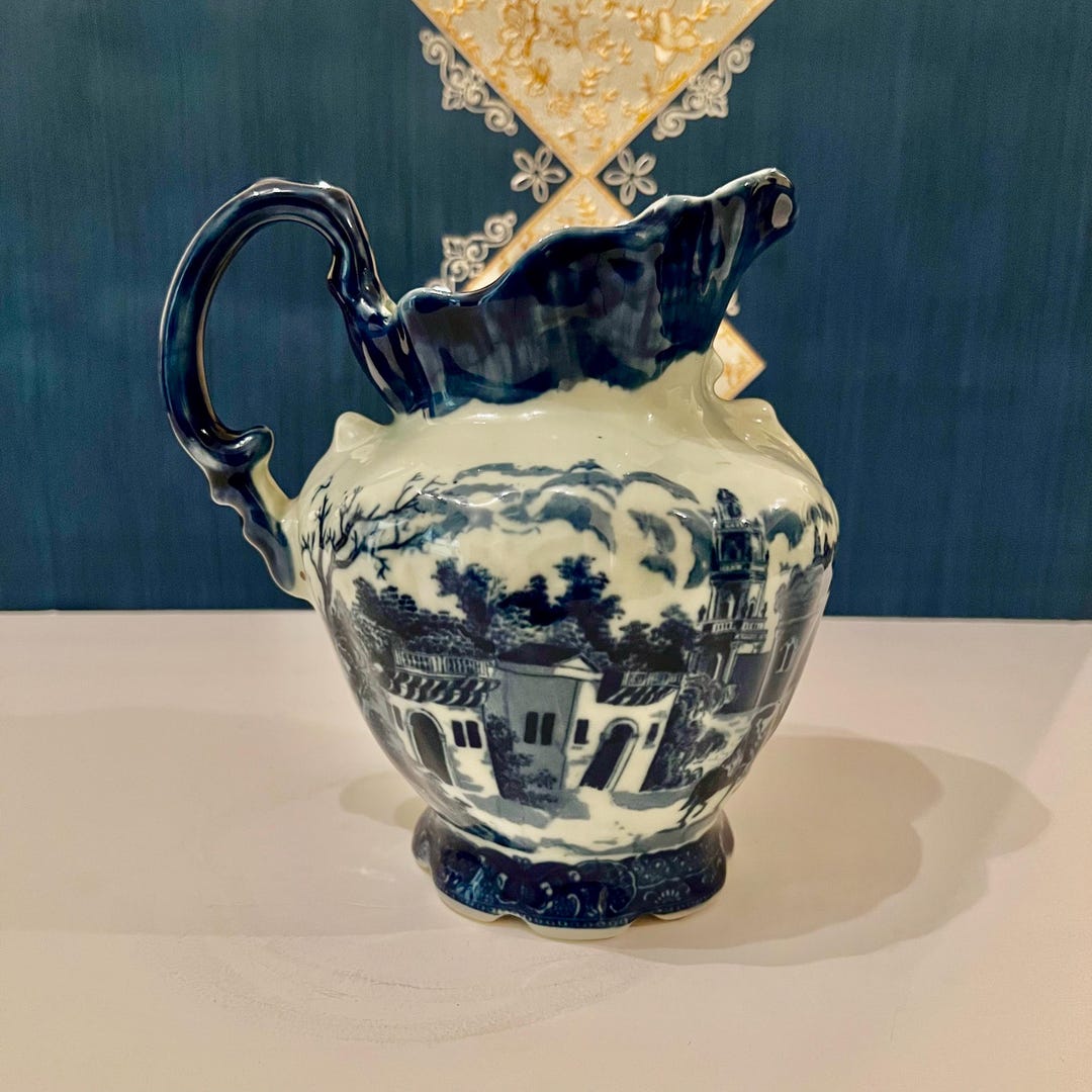 Large Victoria Ware Flow Blue Ironstone Cobalt & White Ornate Heavy ...