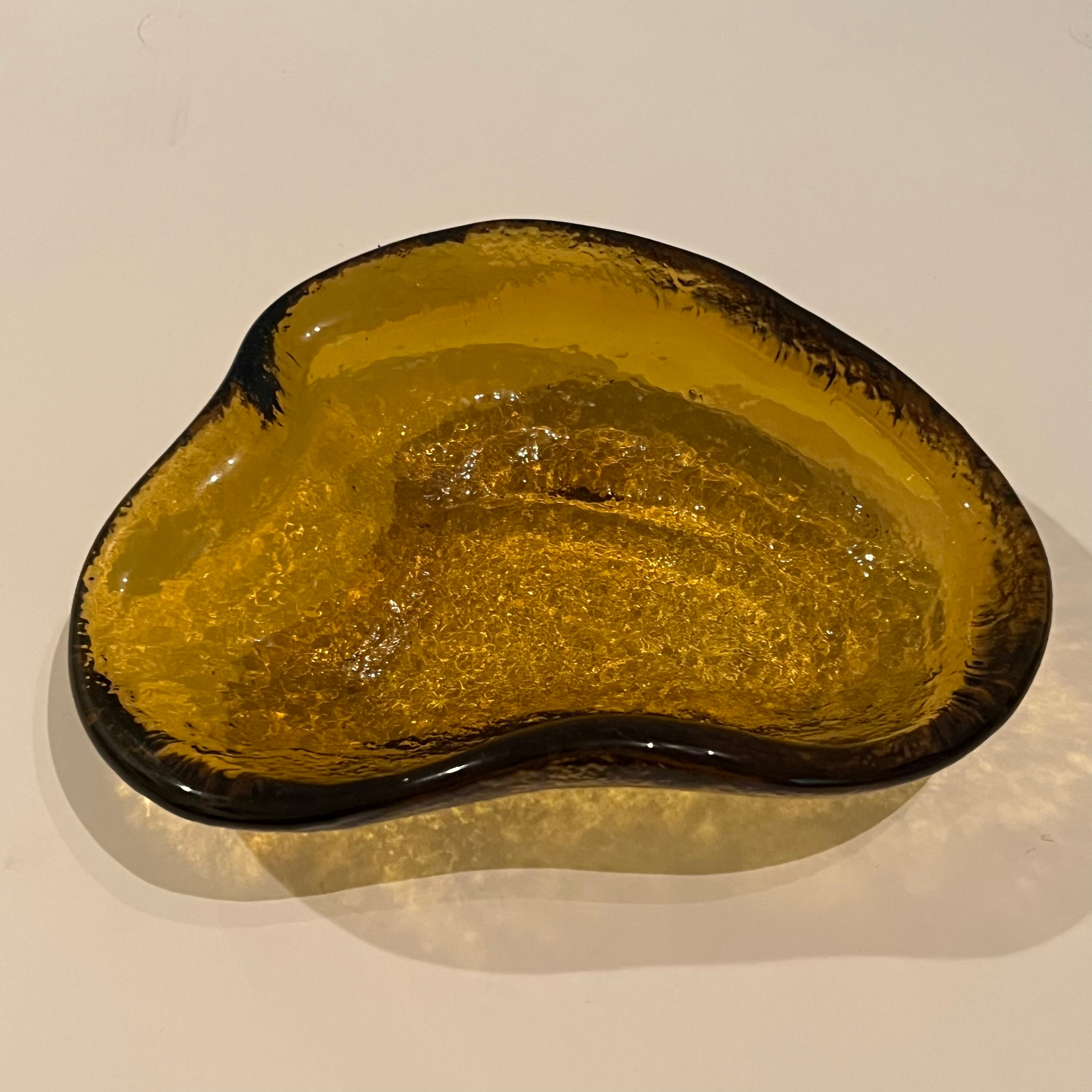 Blenko Glass Freeform Catch All Dish Amber Yellow Ash Tray Candy Bowl ...