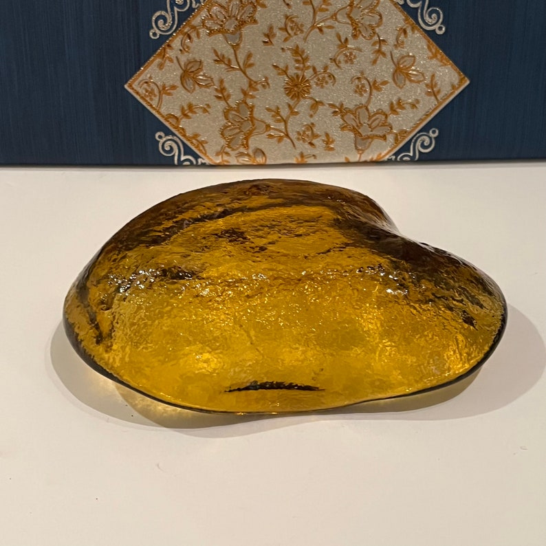 Blenko Glass Freeform Catch All Dish Amber Yellow Ash Tray Candy Bowl ...