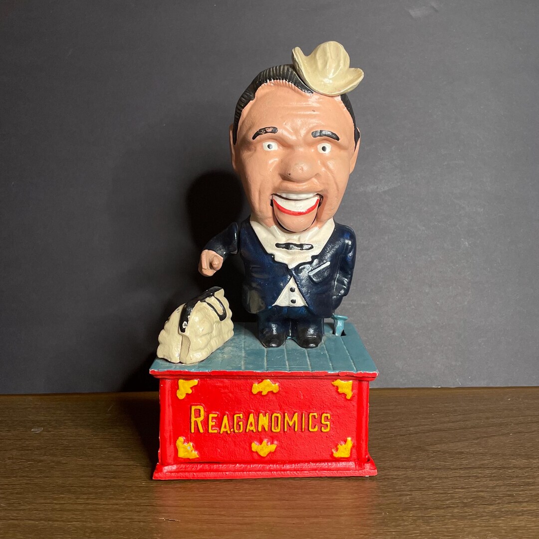 Ronald Reagan Cast Iron Mechanical Bank Vintage Reaganomics ...