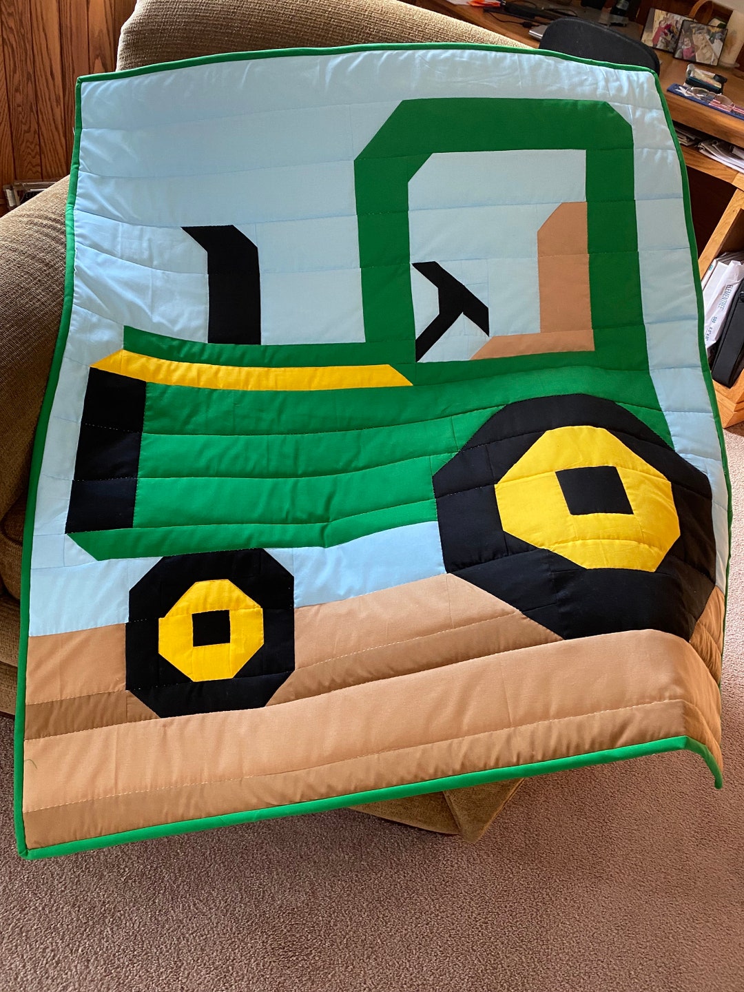 Green Tractor Quilt Baby Toddler 42 X 37 - Etsy