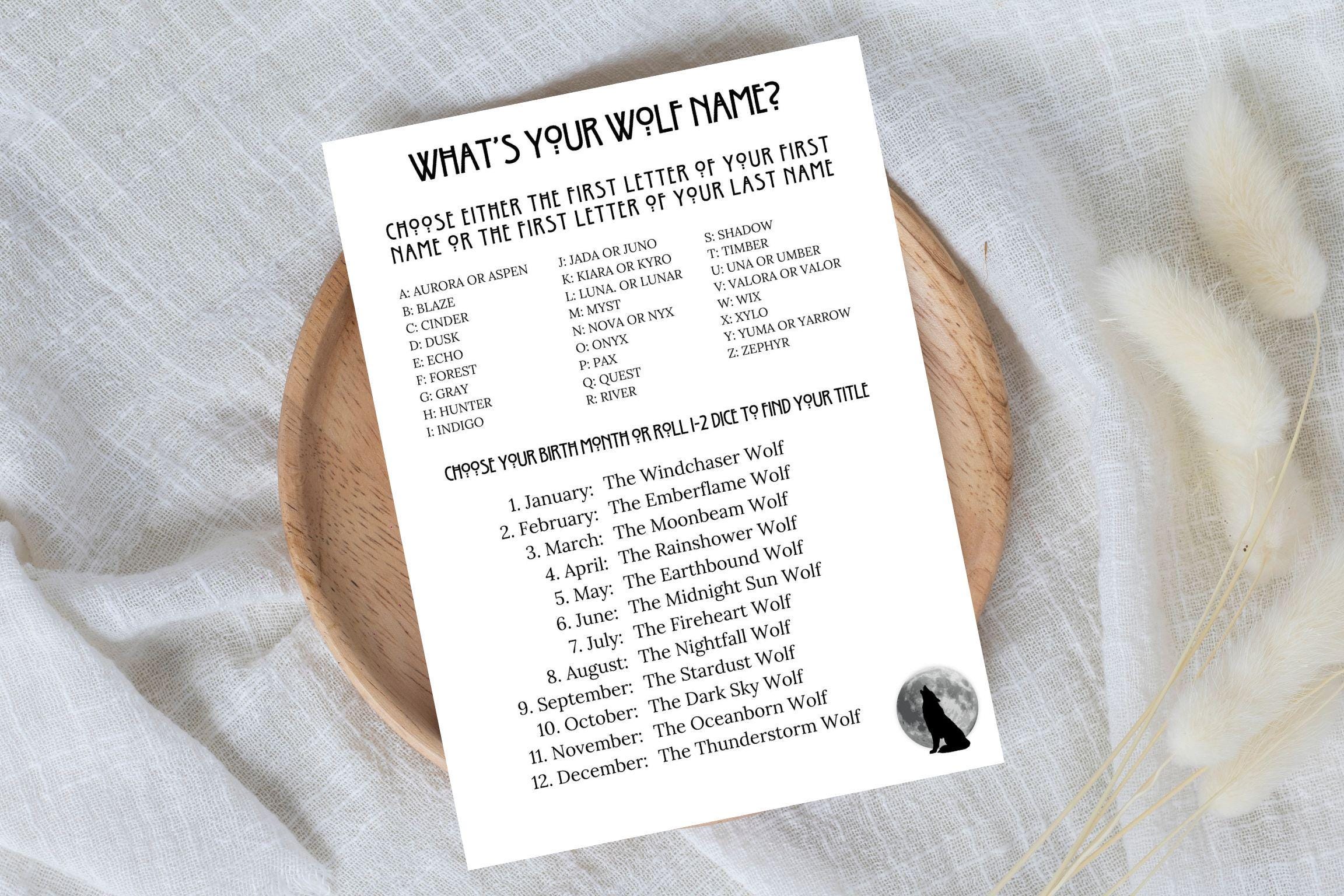 Wolf Name Party Game Printable for Wolf or Nature-themed Kids Party ...