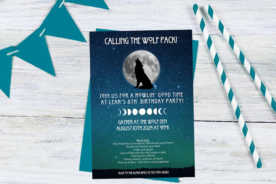 Wolf and Moon Themed Birthday Invitation - for Wild and Daring Kids! - Etsy